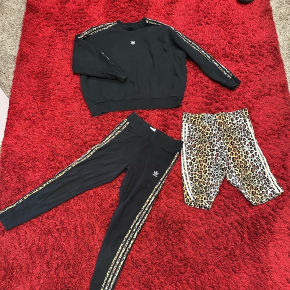 adidas | Other | Gently Used Black Adidas Tracksuit With Leopard Print ...